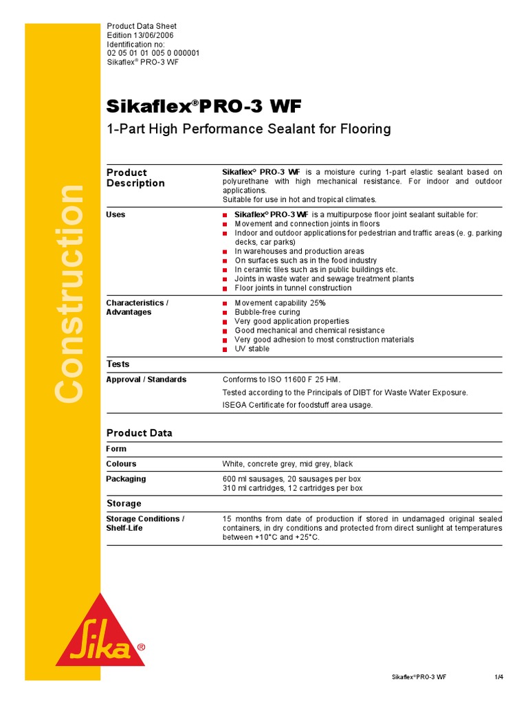Sikaflex PRO 3 WF | PDF | Manmade Materials | Concrete