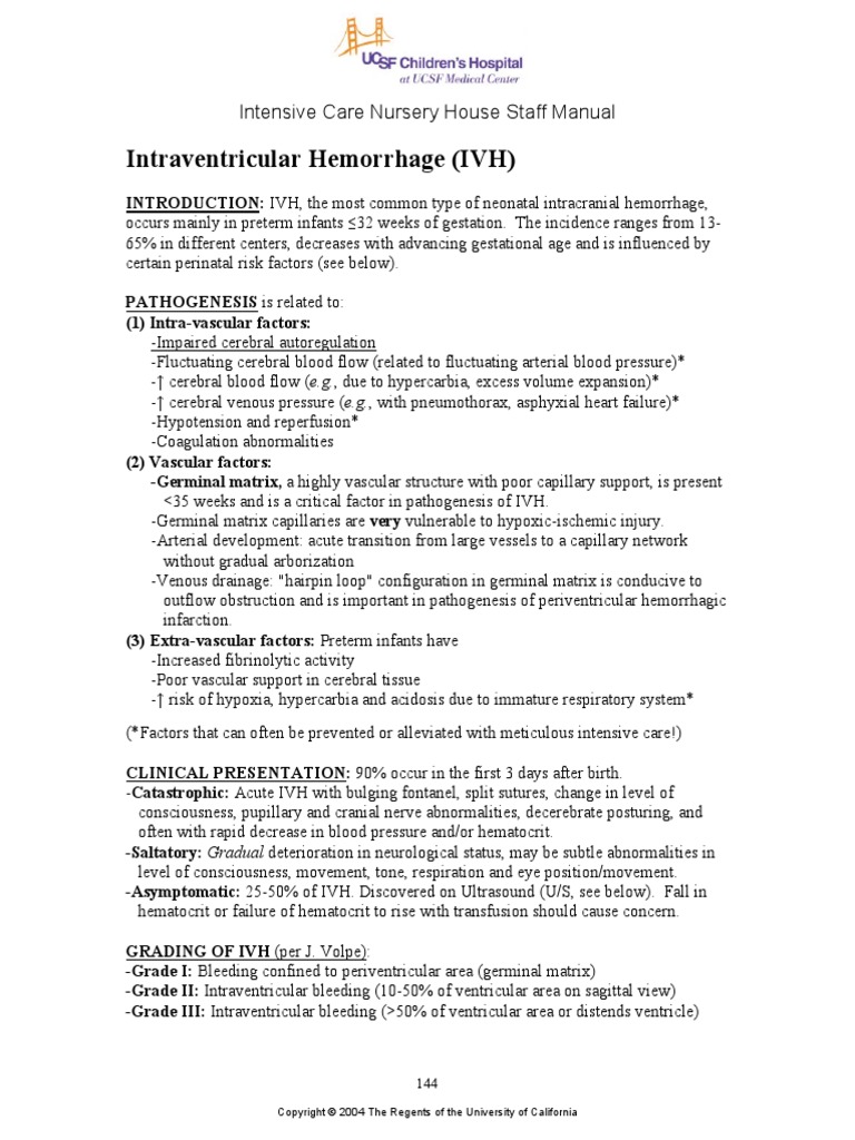 Intraventricular Hemorrhage (IVH) : Intensive Care Nursery House Staff ...