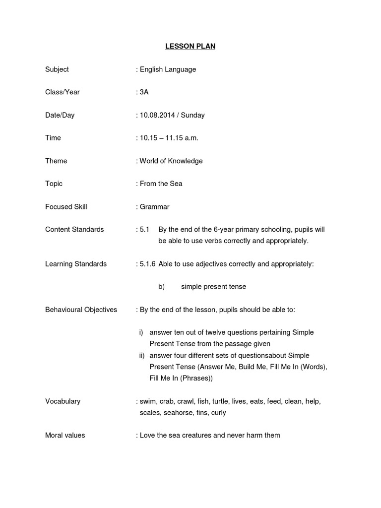 From the Sea to the Classroom: A Lesson Plan on Using Simple Present ...