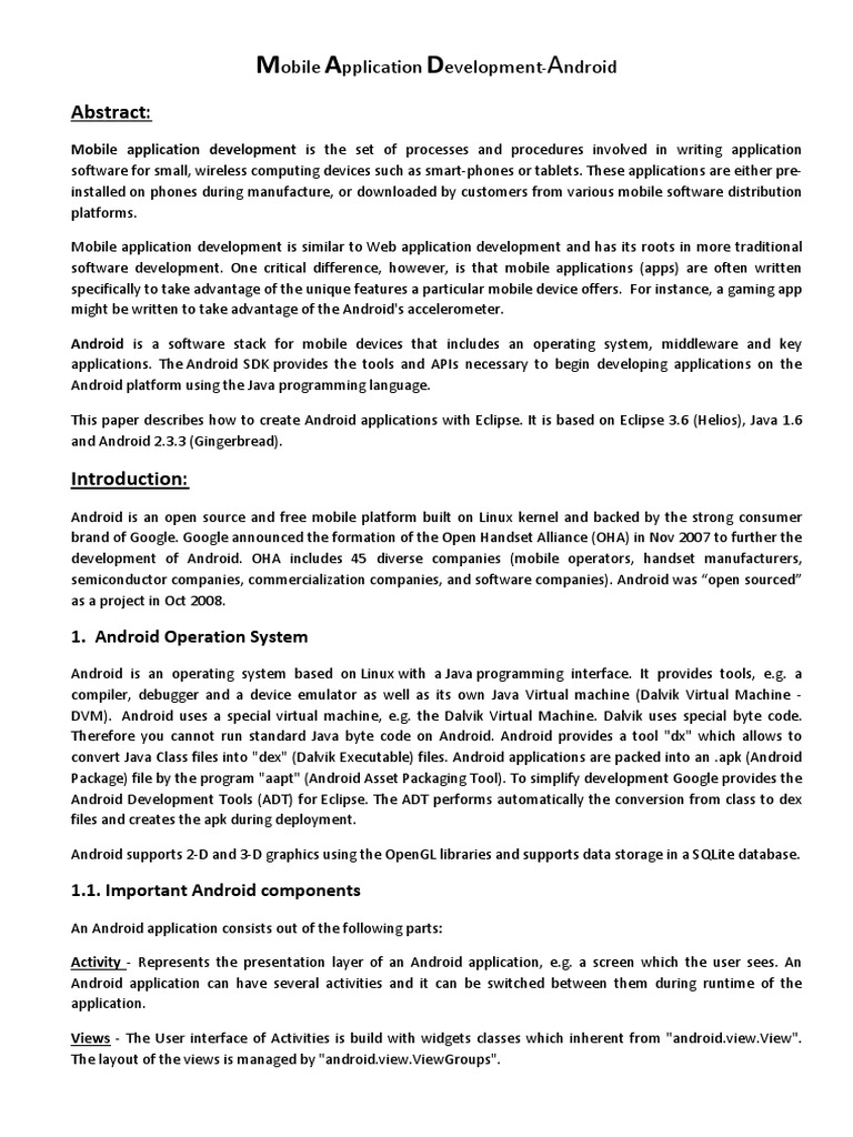 Mobile Application Development | PDF | Android (Operating System) | Method (Computer Programming)