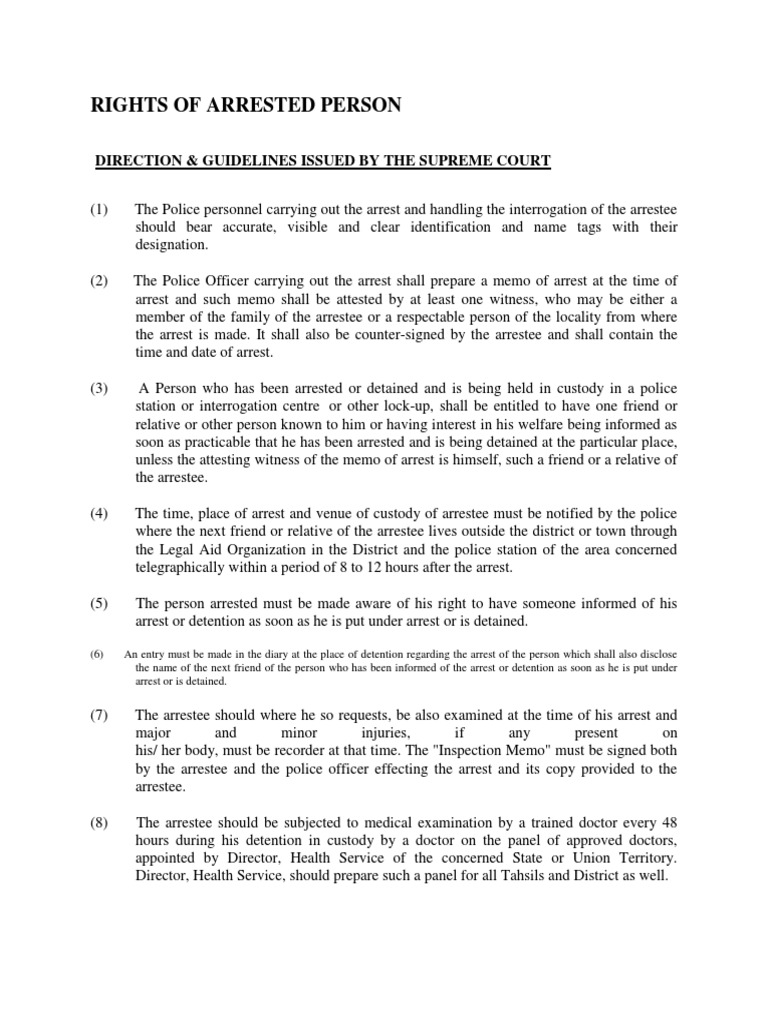 Rights of Arrested Person | Arrest | Detention (Imprisonment)