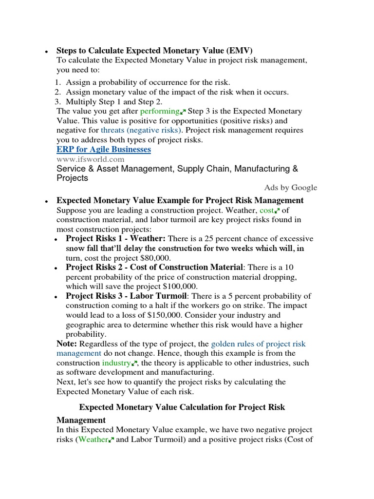 Steps To Calculate Expected Monetary Value | PDF | Sensitivity Analysis ...