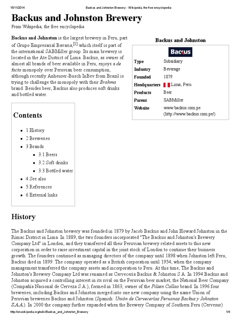 Backus and Johnston Brewery | PDF | Malt Based Drinks | Beer