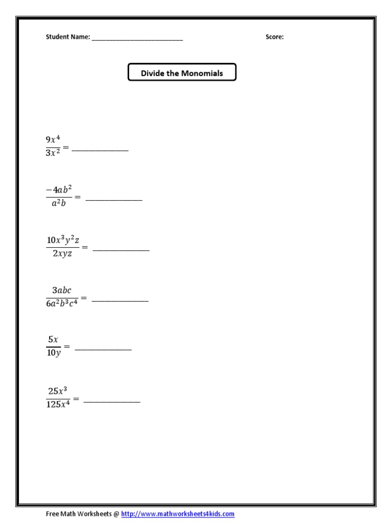 Free Monomial Division Worksheets | PDF | Career & Growth