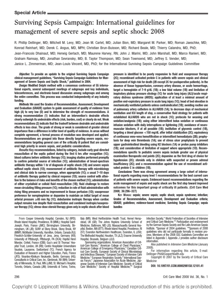 Surviving Sepsis Campaign - 2008 | PDF
