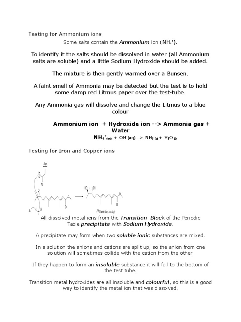 Testing For Ammonium Ions | PDF | Science & Mathematics