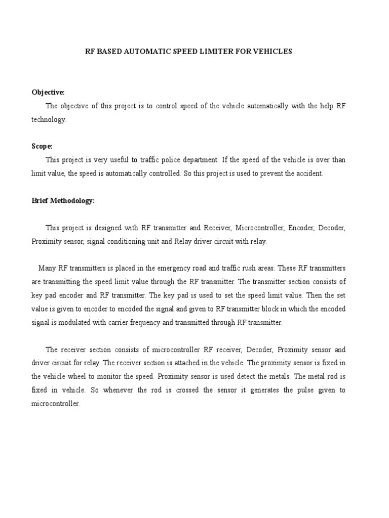 RF Based Automatic Speed Limiter For Vehicles | PDF | Rectifier | Relay