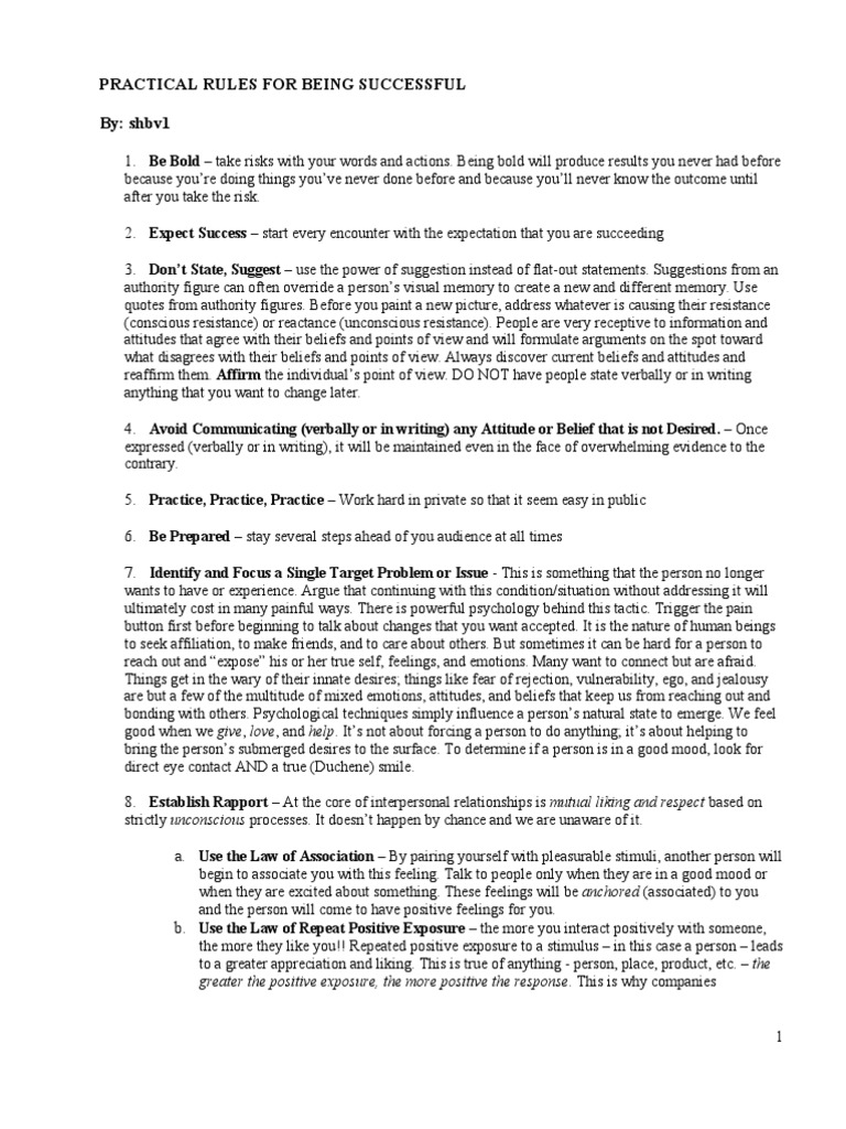 Practical Rules For Being Successful | PDF | Attitude (Psychology ...