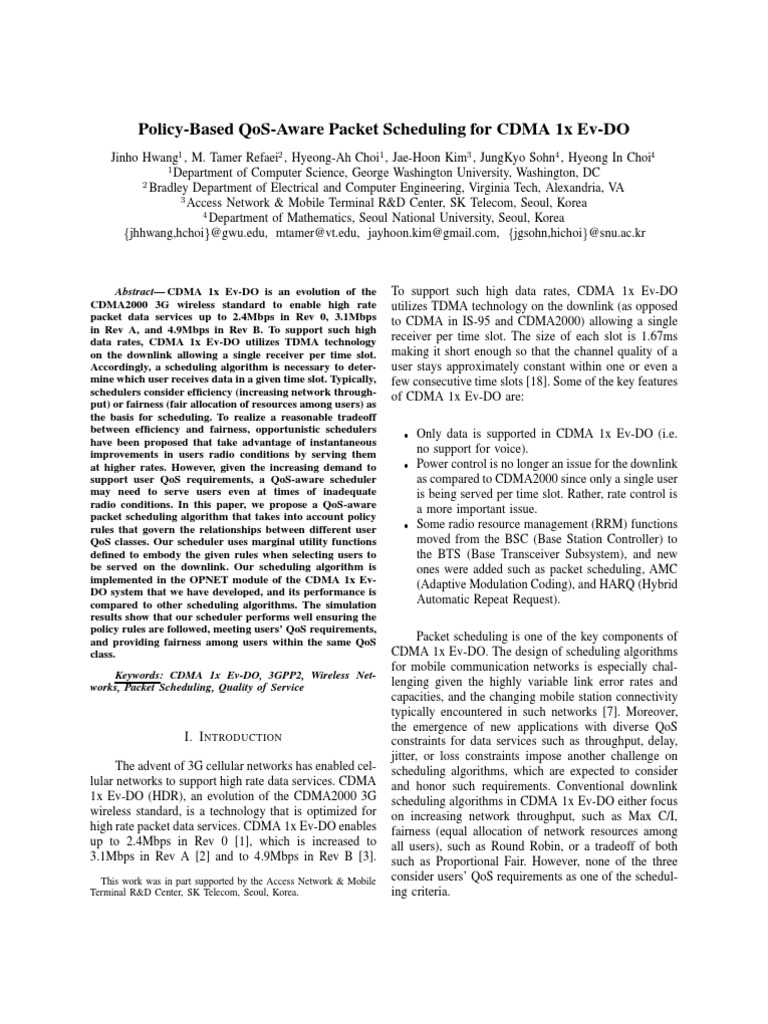 Policy-Based Qos-Aware Packet Scheduling For Cdma 1X Ev-Do | PDF | Scheduling (Computing ...