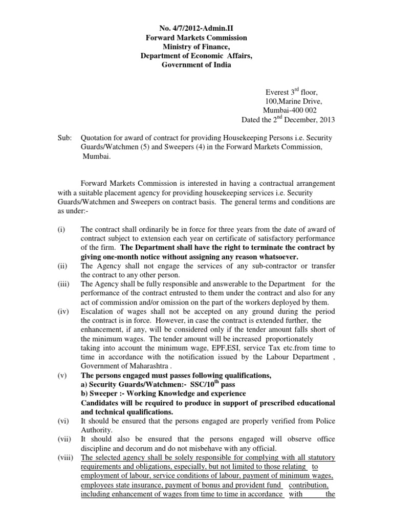 Quotation For Security Guards and Housekeeping Lpersons-340270102 | PDF ...