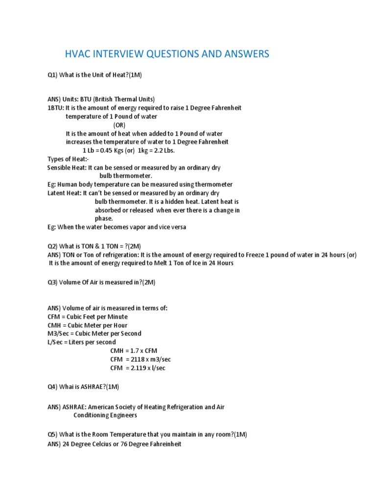Hvac Interview Questions and Answers | PDF | Air Conditioning | Duct (Flow)