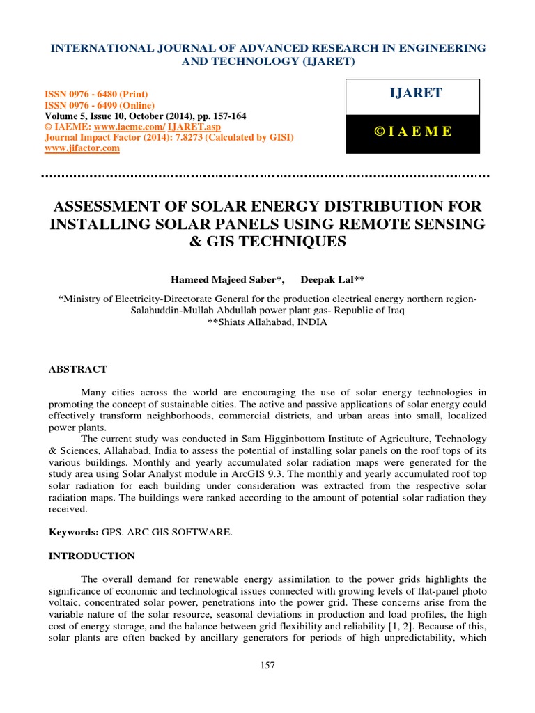 Assessment of Solar Energy Distribution For Installing Solar Panels ...