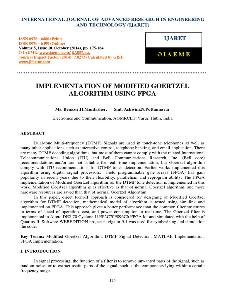 Implementation of Modified Goertzel Algorithm Using Fpga | PDF ... Implementation of Modified Goertzel Algorithm Using Fpga | PDF ...