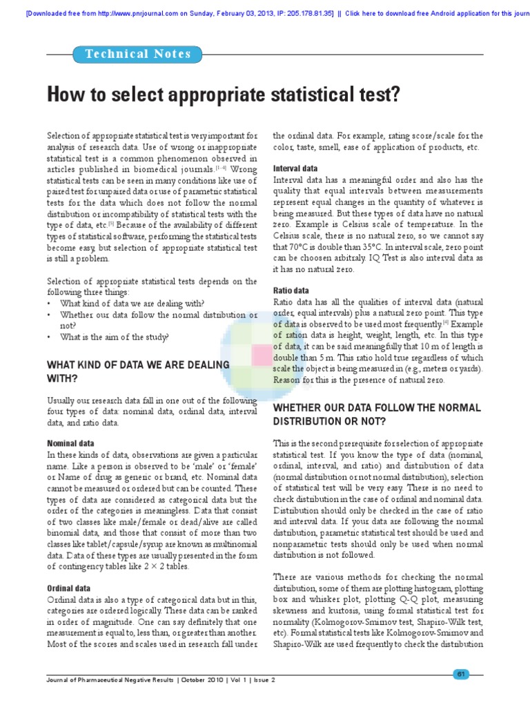 How To Select Appropriate Statistical Test Pdf