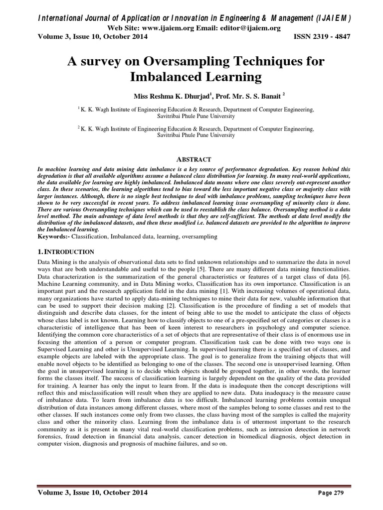 A Survey On Oversampling Techniques For Imbalanced Learning | PDF | Statistical Classification ...