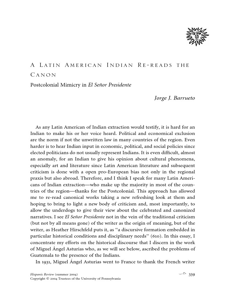 Barrueto - A Latin American Indian Re-Reads The Canon - Postcolonial ...