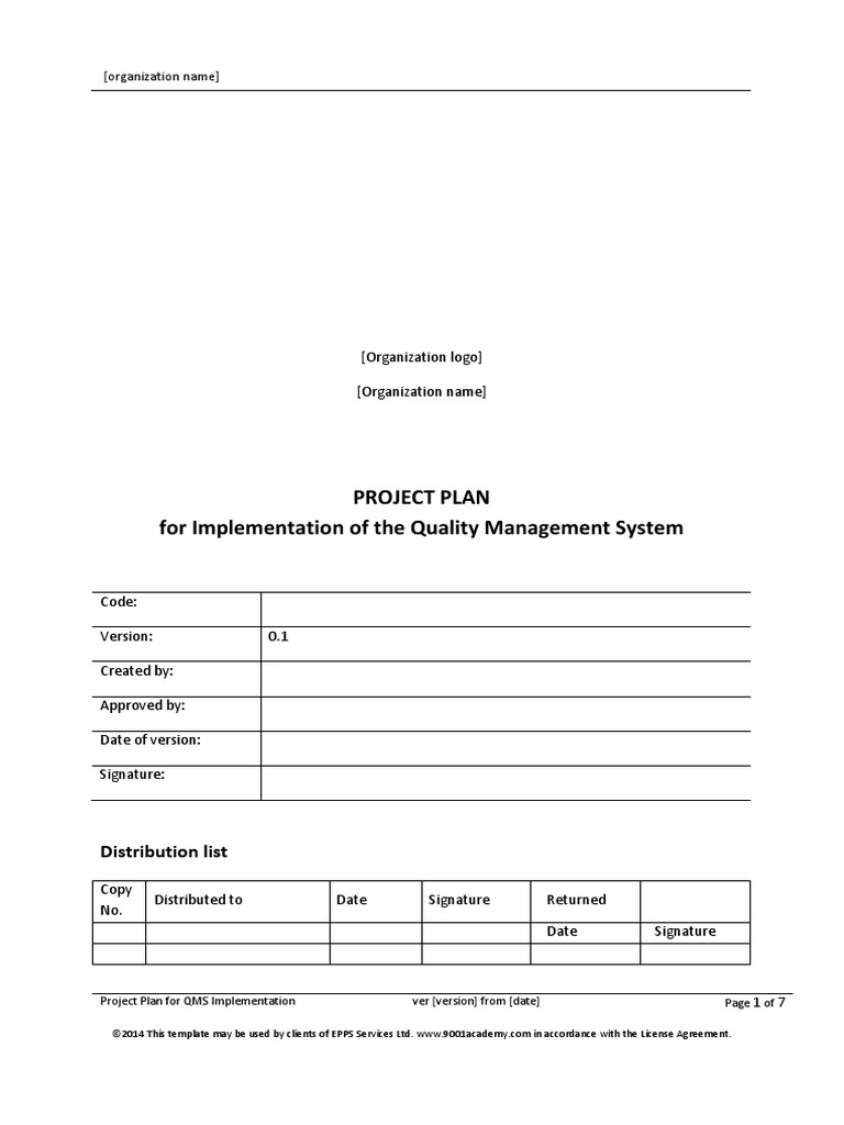 Project Plan for ISO9001 Implementation 9001Academy En | Iso 9000 | Audit