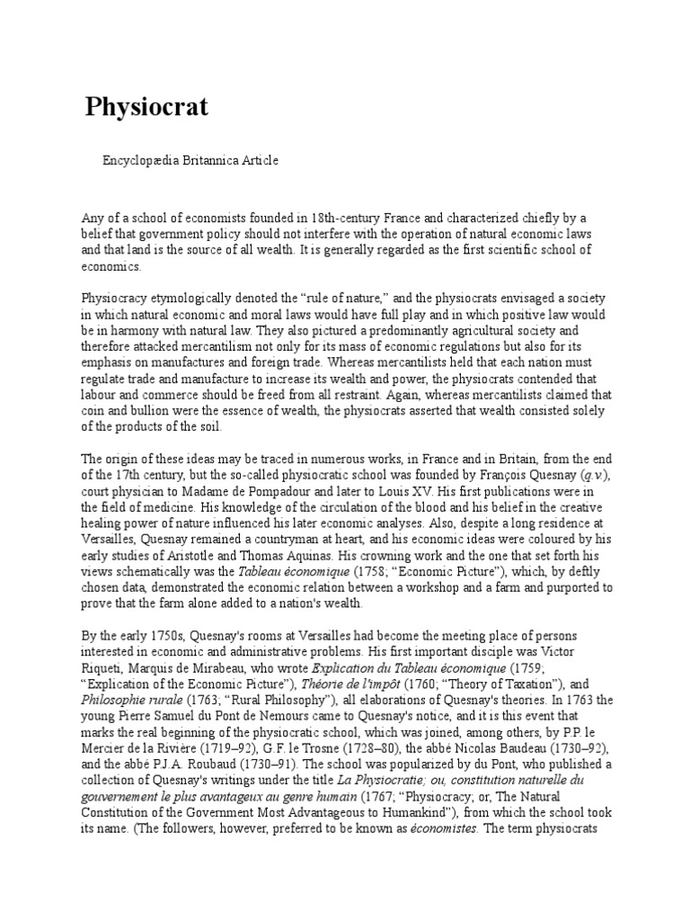 Physiocrat Encyclopedia Britannica | PDF | Political Theories ...