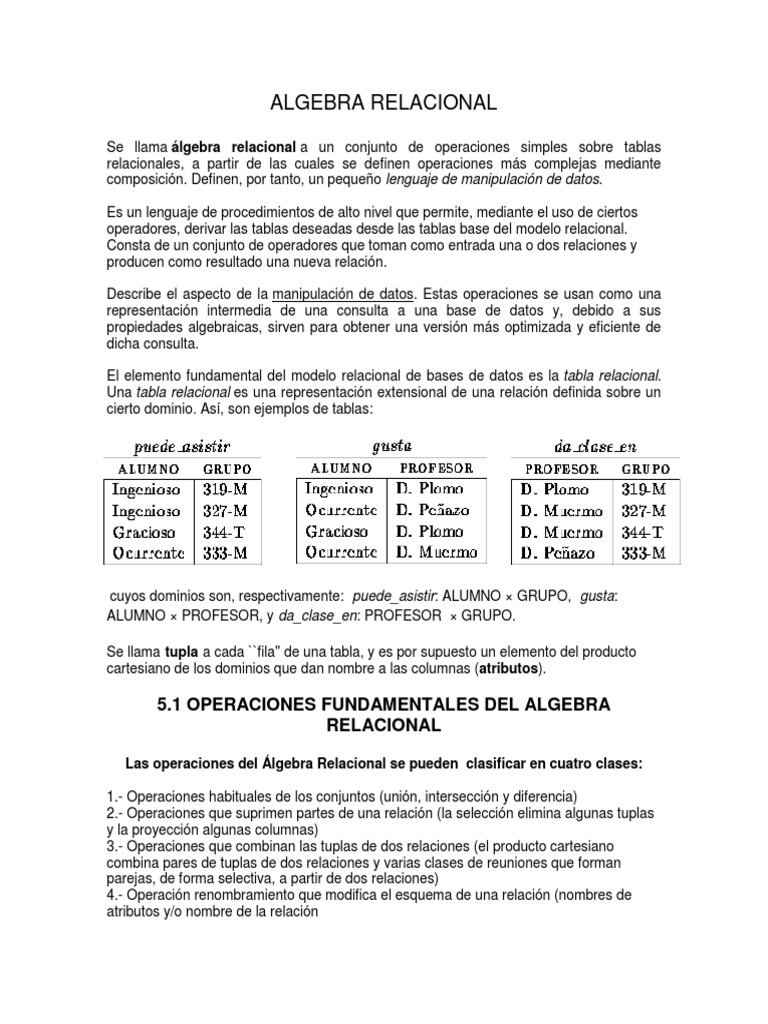 Algebra Relacional | PDF | Bases de datos | Enseñanza de matemática