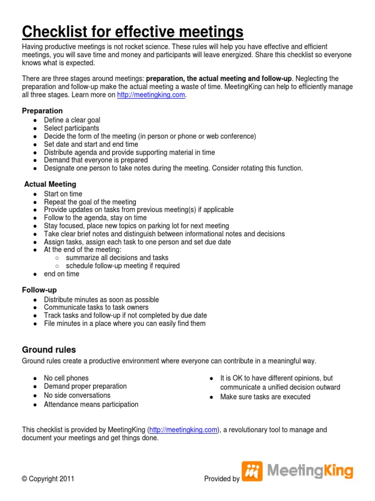 Checklist For Effective Meetings | PDF