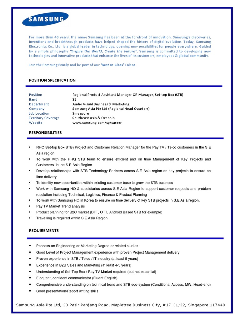 Samsung Job Descriptio | PDF | Set Top Box | Samsung