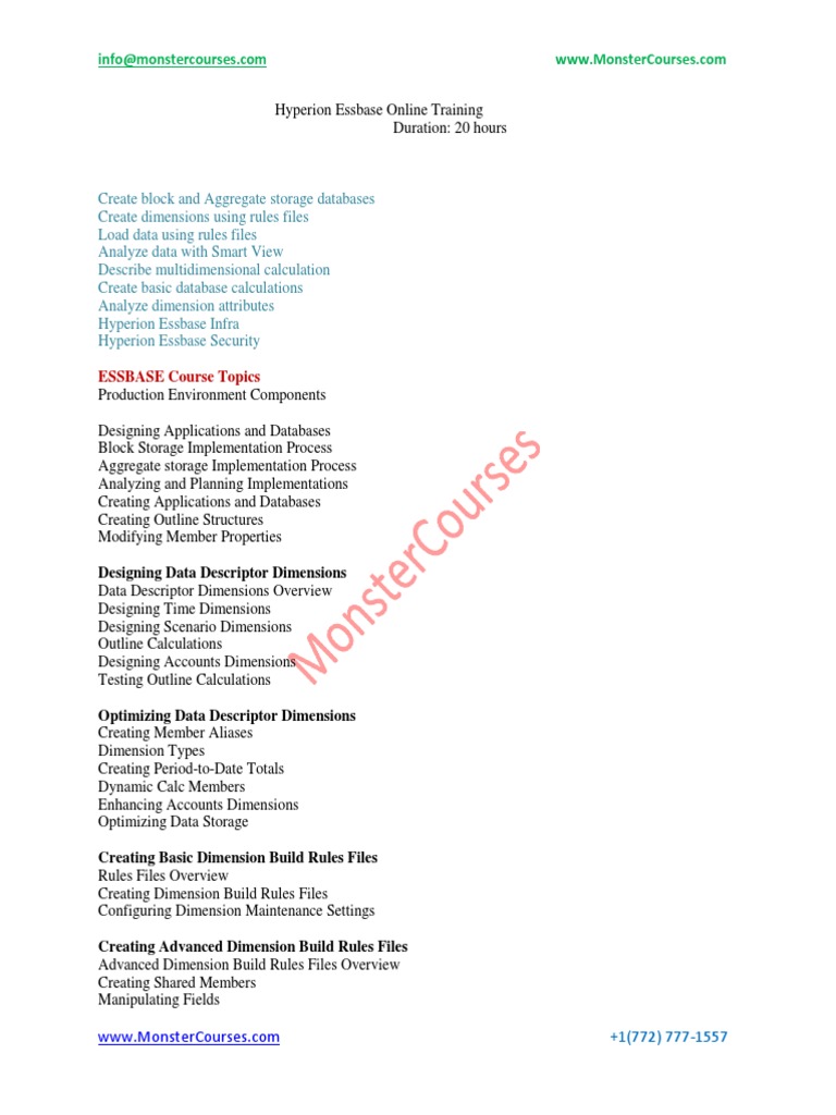 Hyperion Essbase Training Course | PDF | Databases | Application Software