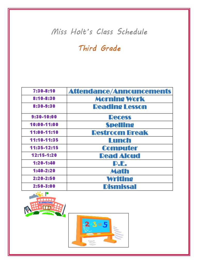 Third Grade Daily Schedule | PDF | Language Arts & Discipline