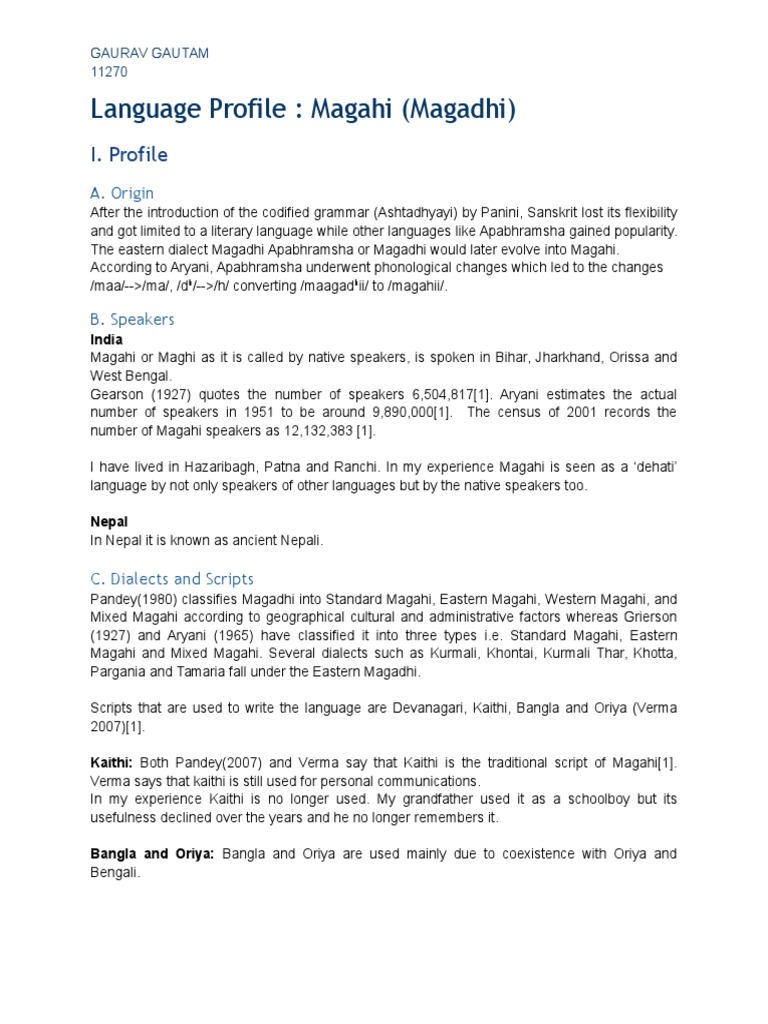 Magahi Language | PDF | Grammatical Gender | Preposition And Postposition