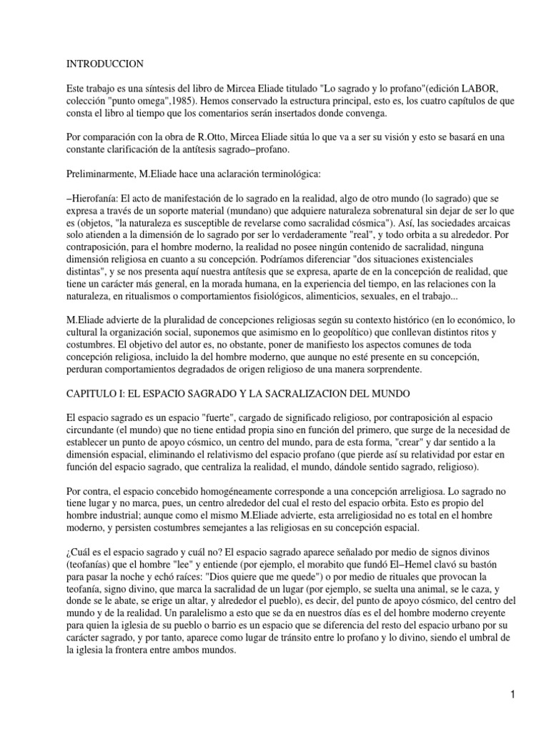 Lo Sagrado y lo Profano en Eliade | PDF | Sagrado | Homo Sapiens
