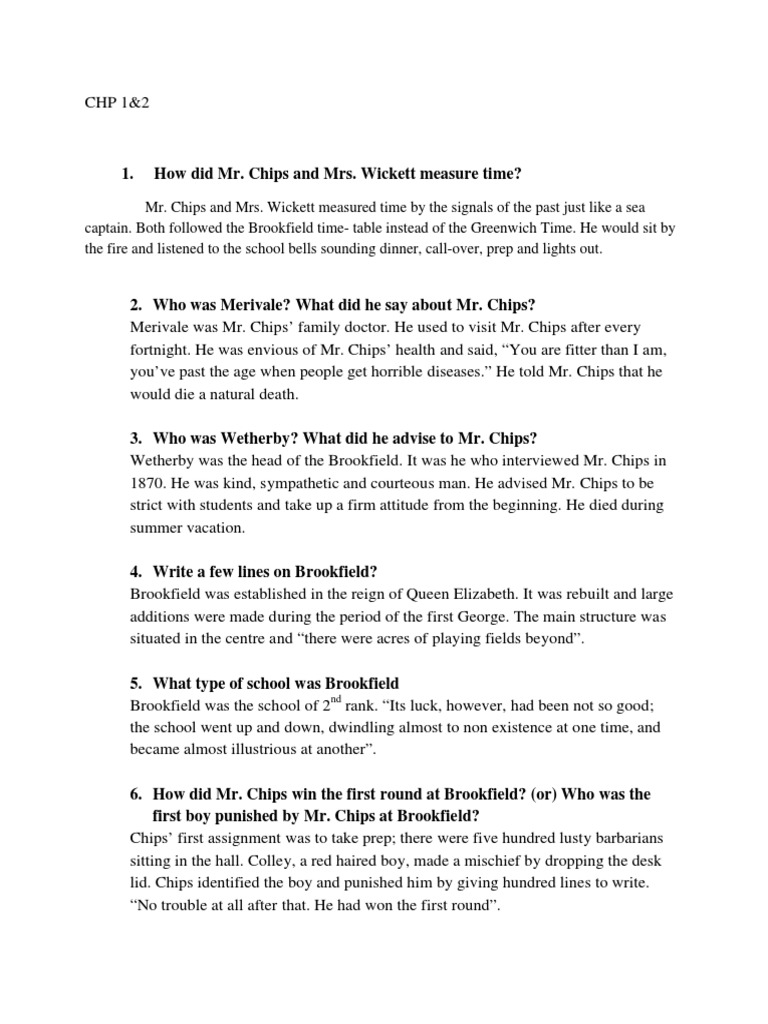 Good Bye MR Chips Notes | PDF | History | Religion & Spirituality