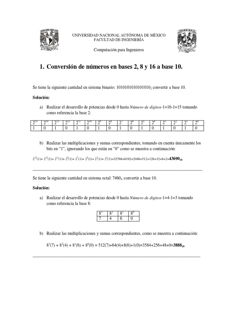 Conversión de Bases Numéricas para Ingenieros | PDF | Decimal | Poco