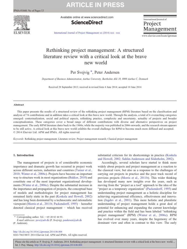 Rethinking Project Management - A Structured Literature Review With A ...