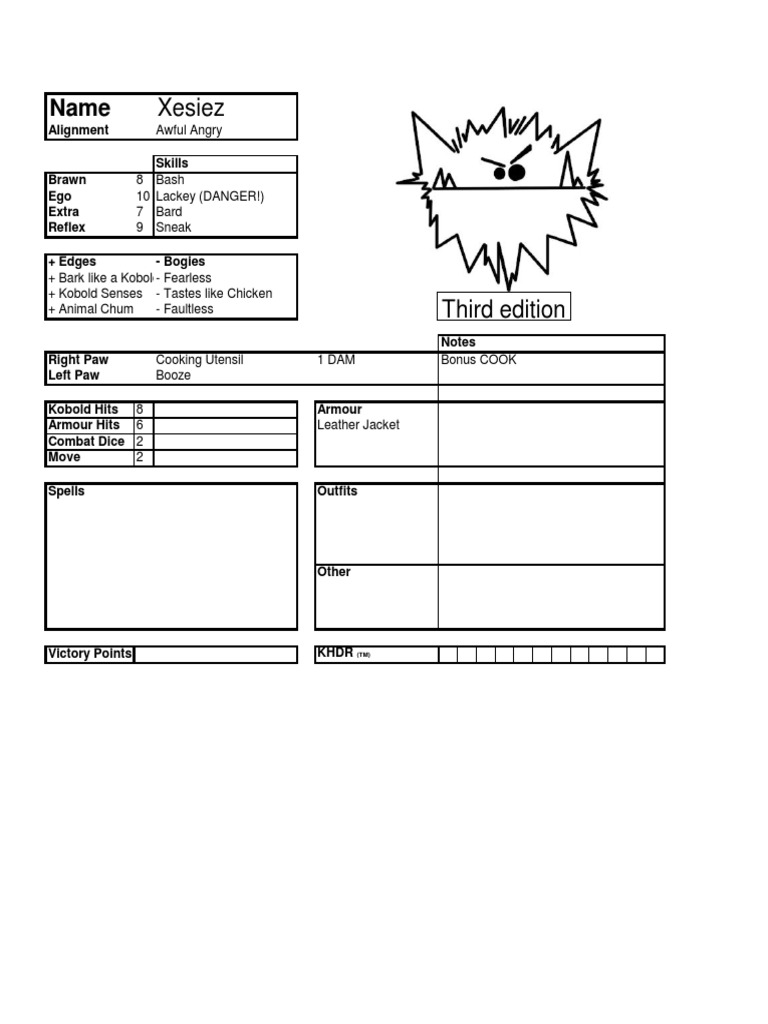 Kobold Character Sheet | PDF