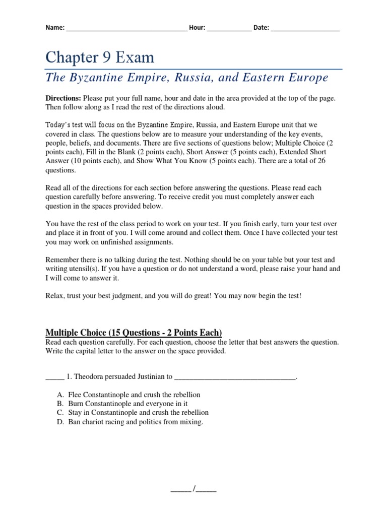 Byzantine Empire and Russia Exam | PDF | Constantinople | Byzantine Empire