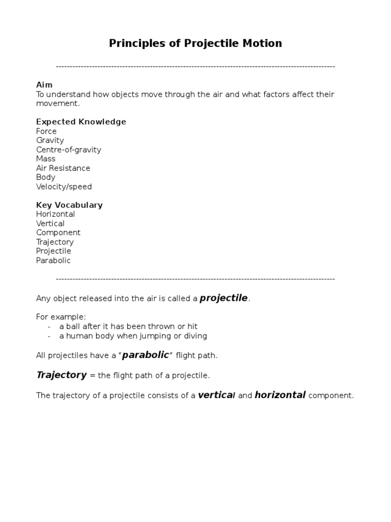 Principles of Projectile Motion - Teacher Notes | PDF | Trajectory ...
