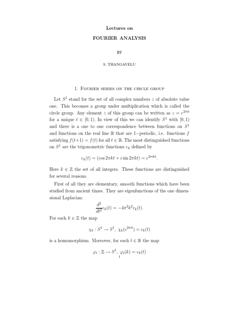 Lectures On Fourier Analysis by S.Thangavelu | PDF | Series (Mathematics) | Fourier Transform