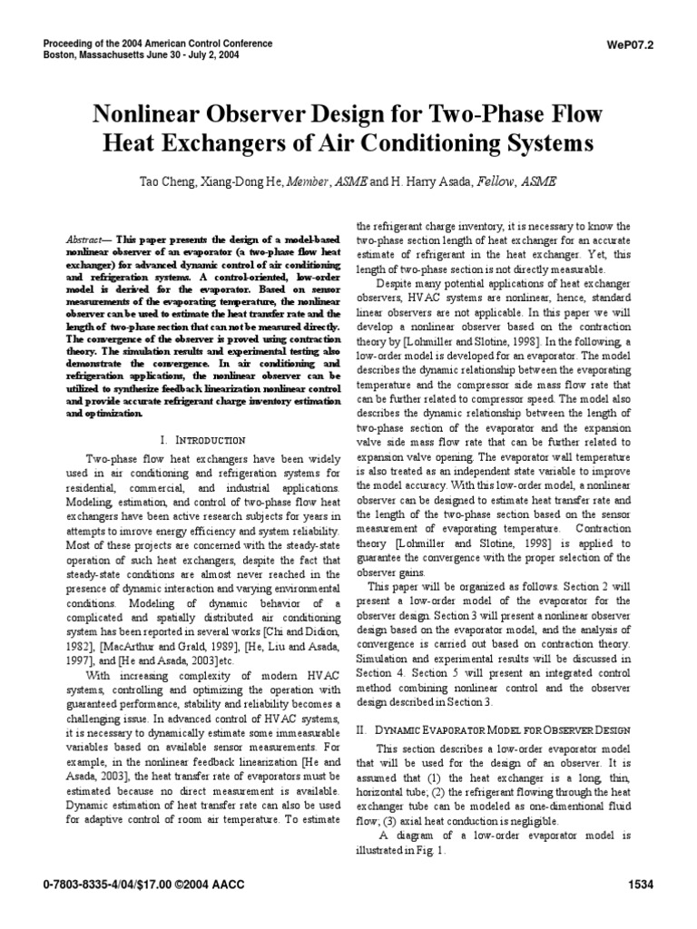 Nonlinear Observer Design For Two-Phase Flow Heat Exchangers of Air ...