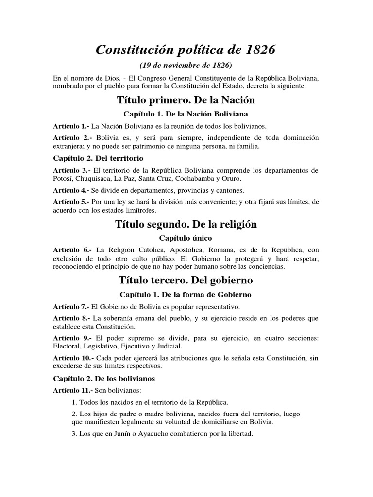 Constitución de Bolivia 1826 | PDF | Cortes Generales | Bolivia