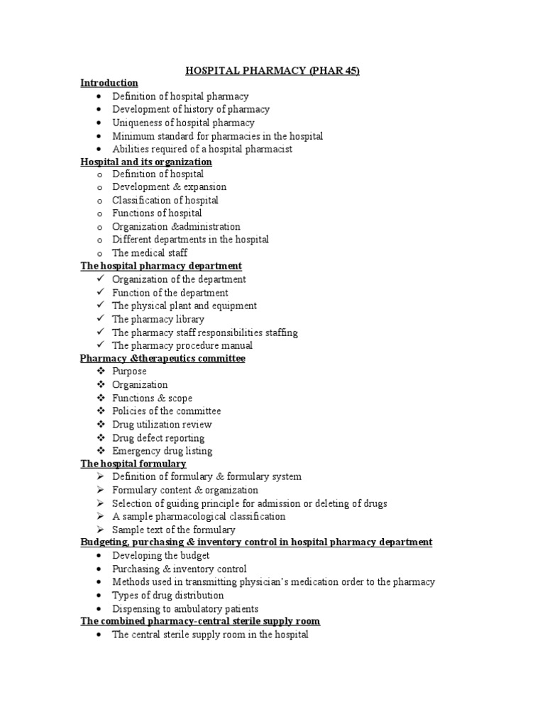 Hospital Pharmacy | PDF | Pharmacy | Drug Discovery
