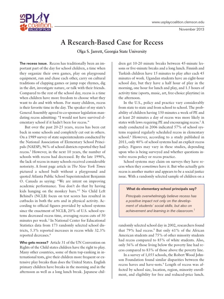 Pros and Cons of Recess in Schools | PDF | Physical Education ...