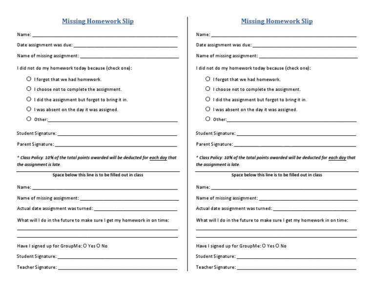Missing Homework Slip | PDF