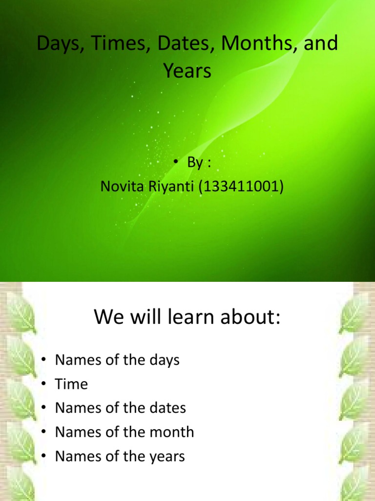 Days, Times, Dates, Months | PDF | Sports & Recreation | Lifestyle