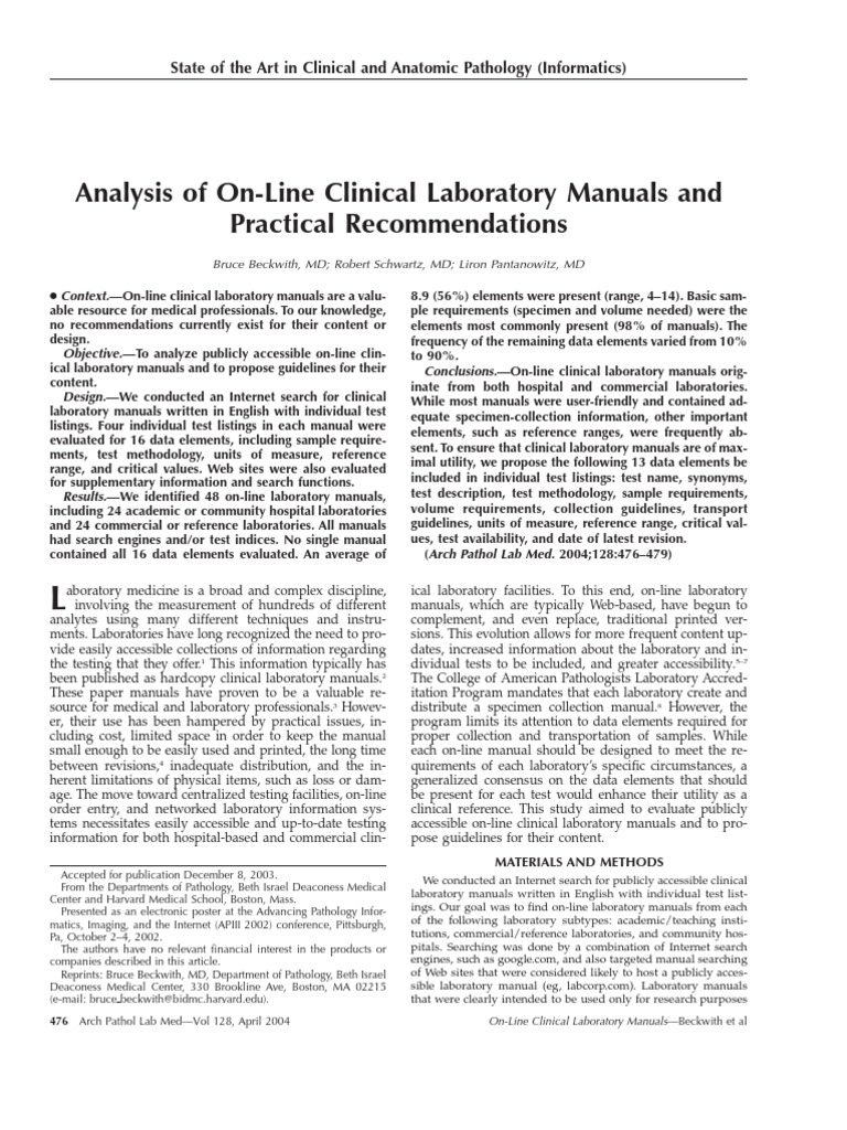 Analysis of On-Line Clinical Laboratory Manuals and Practical ...