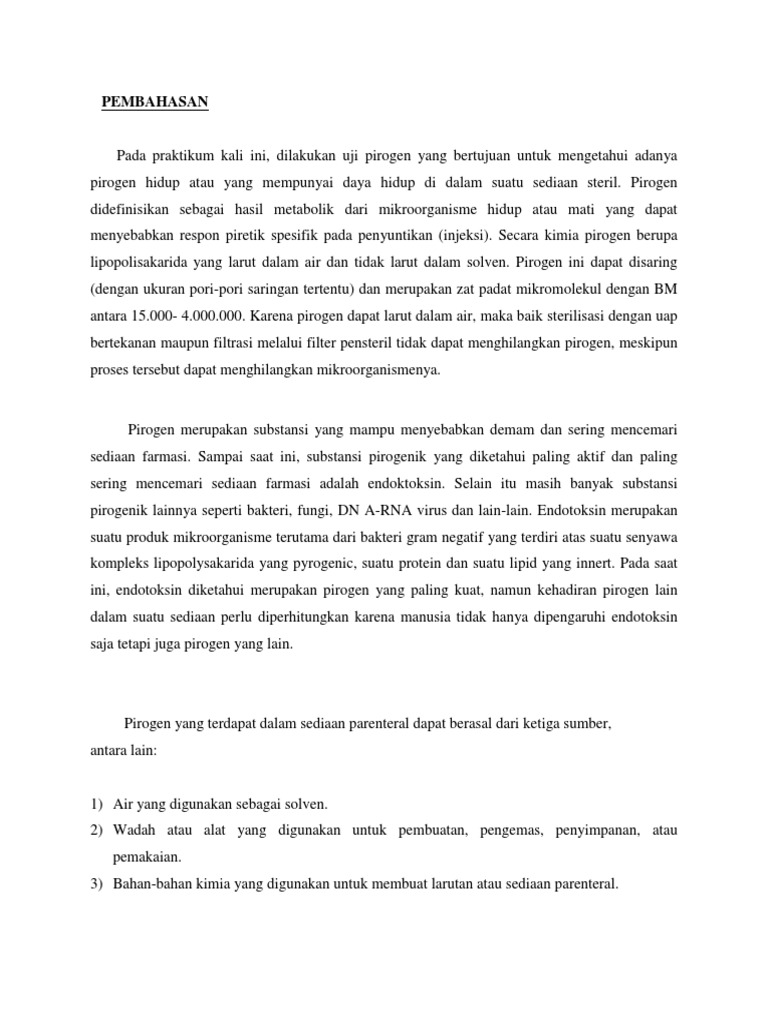 Pembahasan Uji Pirogen | PDF