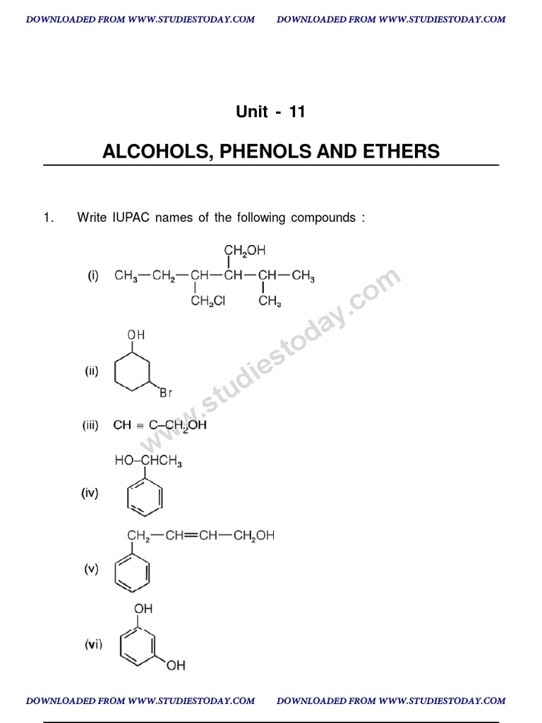 CBSE Class 12 Chemistry Notes and Questions For Alcohols Phenols and ...