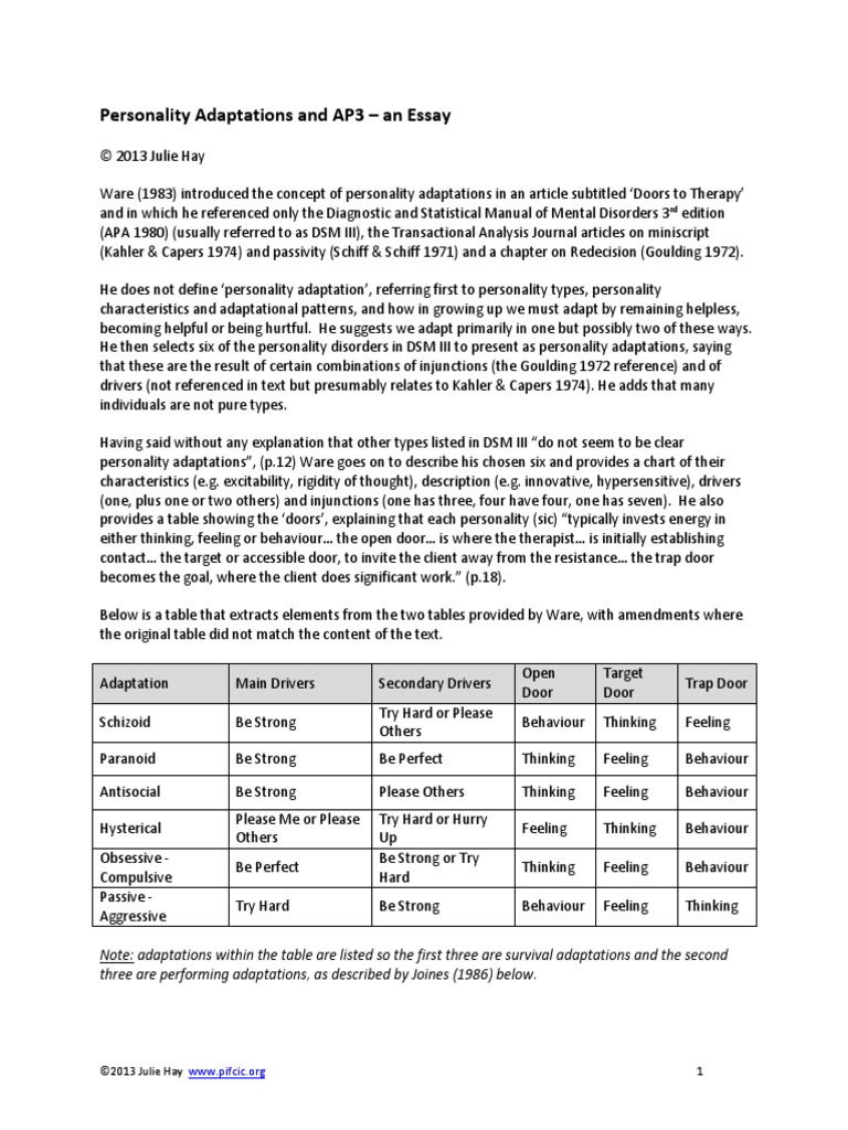 Personality Adaptations Ap3 - An Essay | PDF | Diagnostic And ...