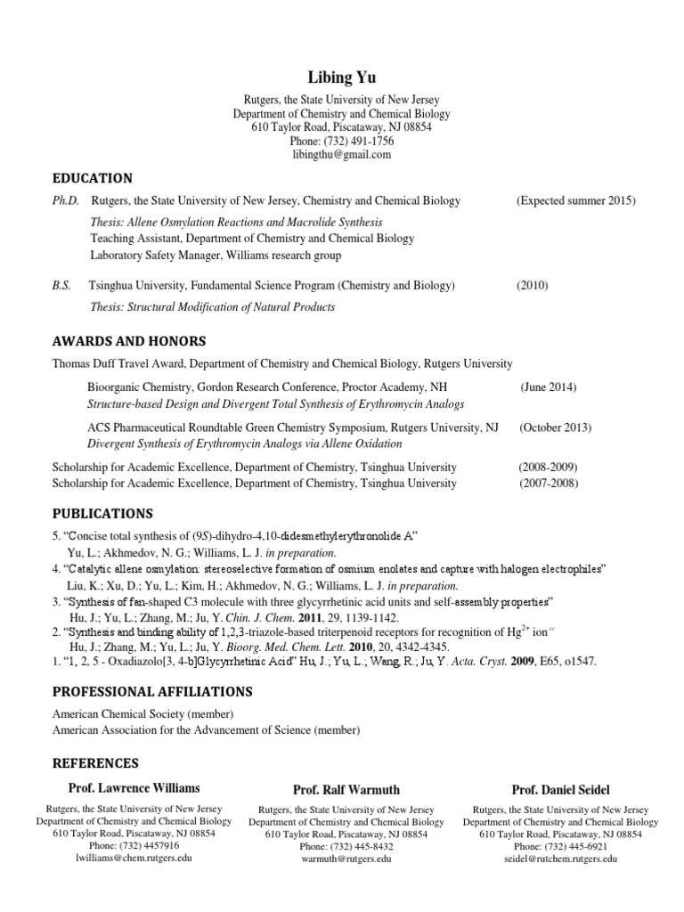 Libing Yu - Chemistry CV and Research | PDF | Science & Mathematics