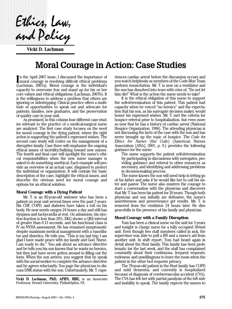 Moral Courage in Nursing Case Studies | PDF | Nursing | Bullying