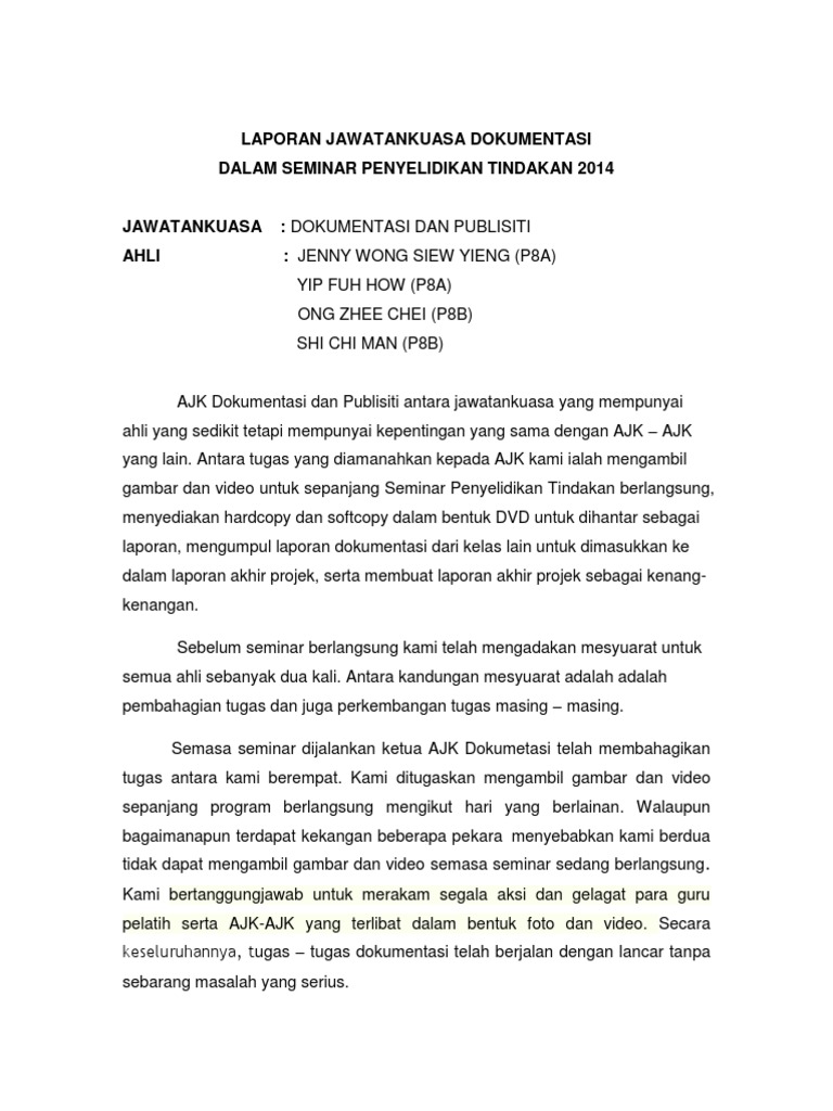 Laporan Jawatankuasa Dokumentasi (Part 1 Laporan) | PDF