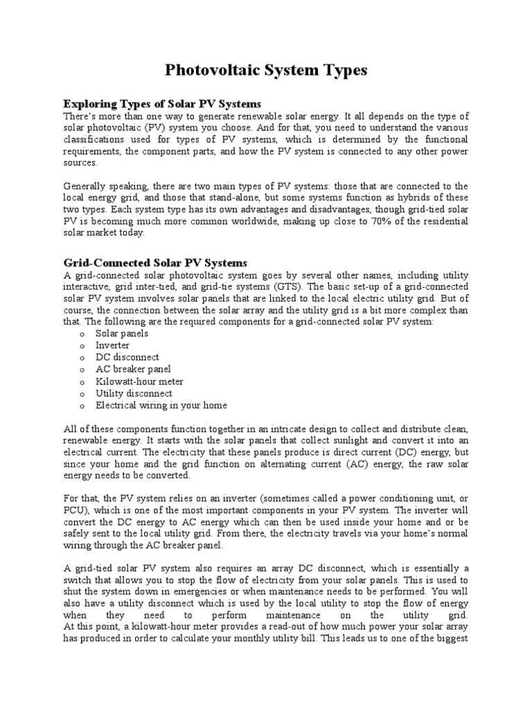 Photovoltaic System Types | PDF | Photovoltaic System | Photovoltaics